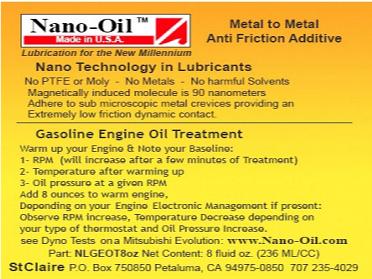 NanoLubes Nano-Oil tm by StClaire Metal to Metal Anti Friction Lubricants